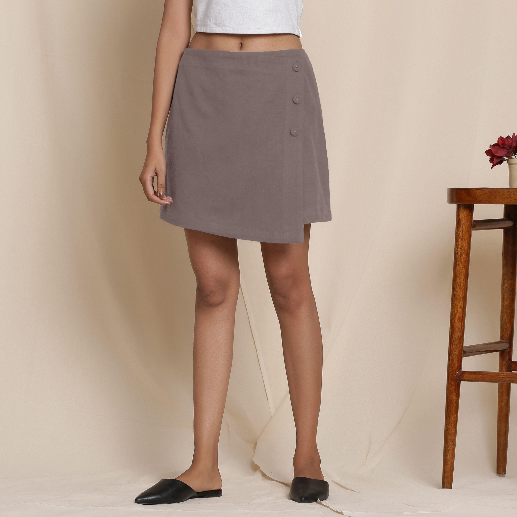 Buy Ash Grey Warm Cotton Flannel Short Overlap Skirt Online at ...