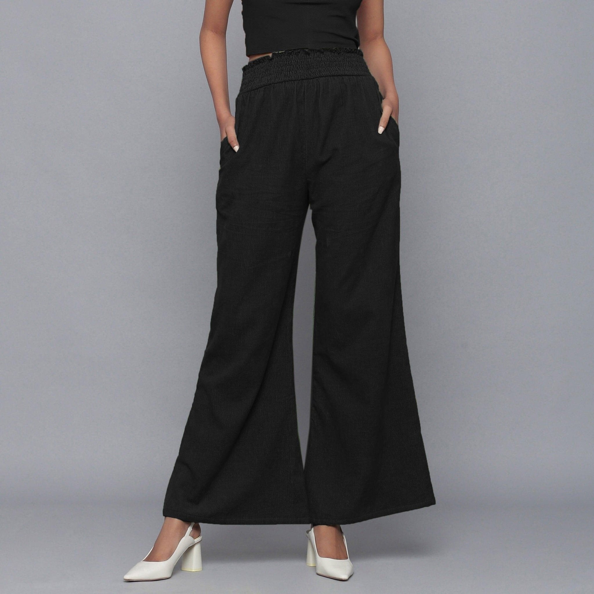Buy Black Warm Cotton Corduroy Elasticated Bootcut Pant Online at ...