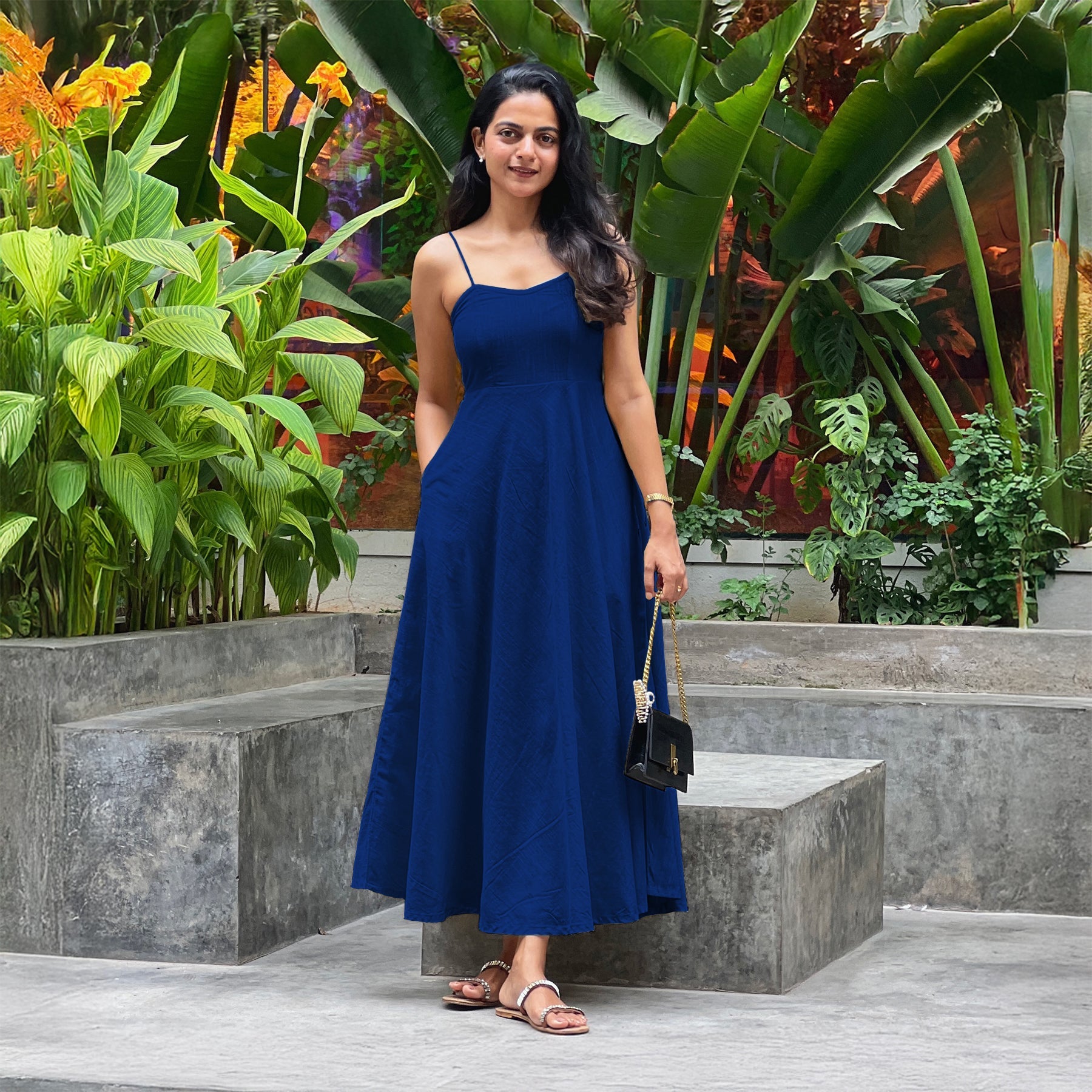 Buy Blue 100% Cotton Flared Sundress Online at SeamsFriendly
