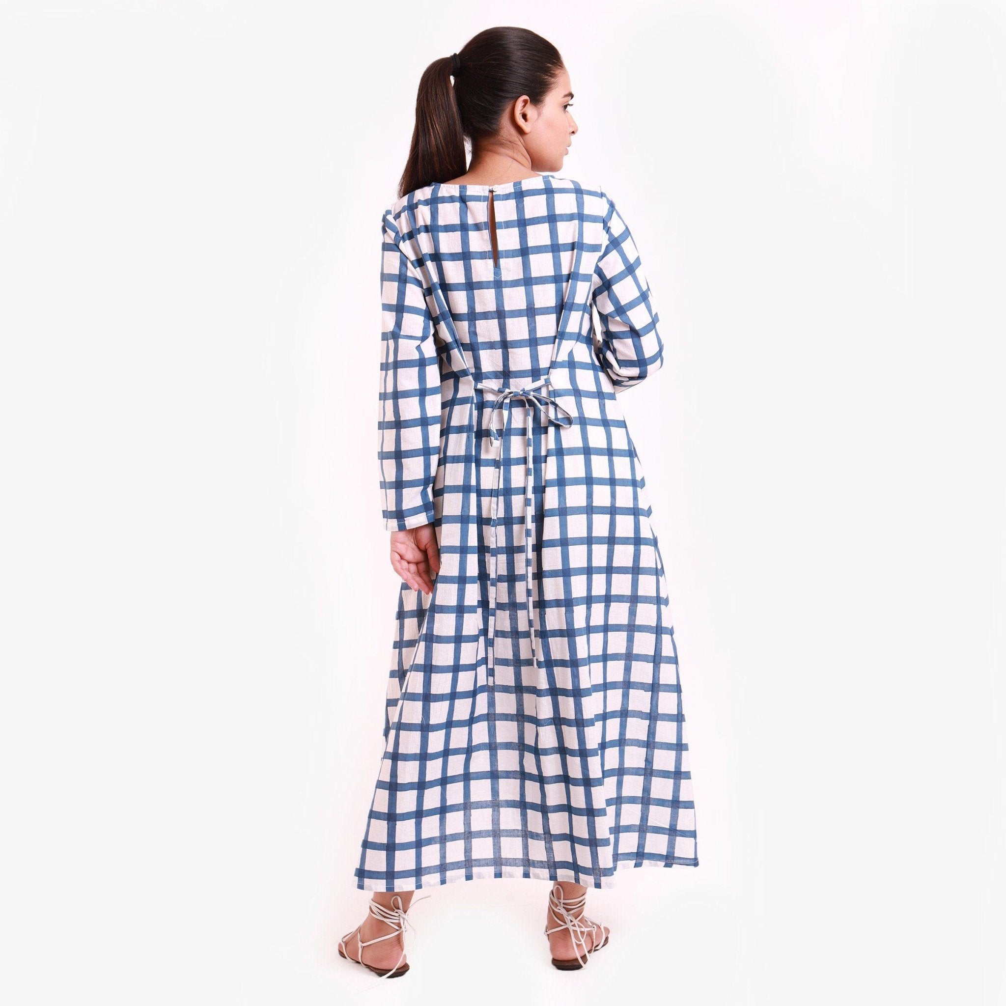 Buy Blue Hand Block Printed Cotton Maxi Dress Online at SeamsFriendly