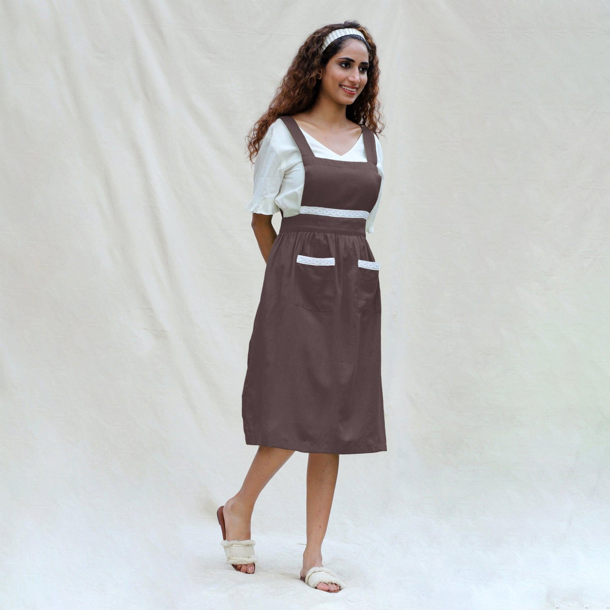 Buy Brown Cotton Flax Comfort Fit Apron Online at SeamsFriendly