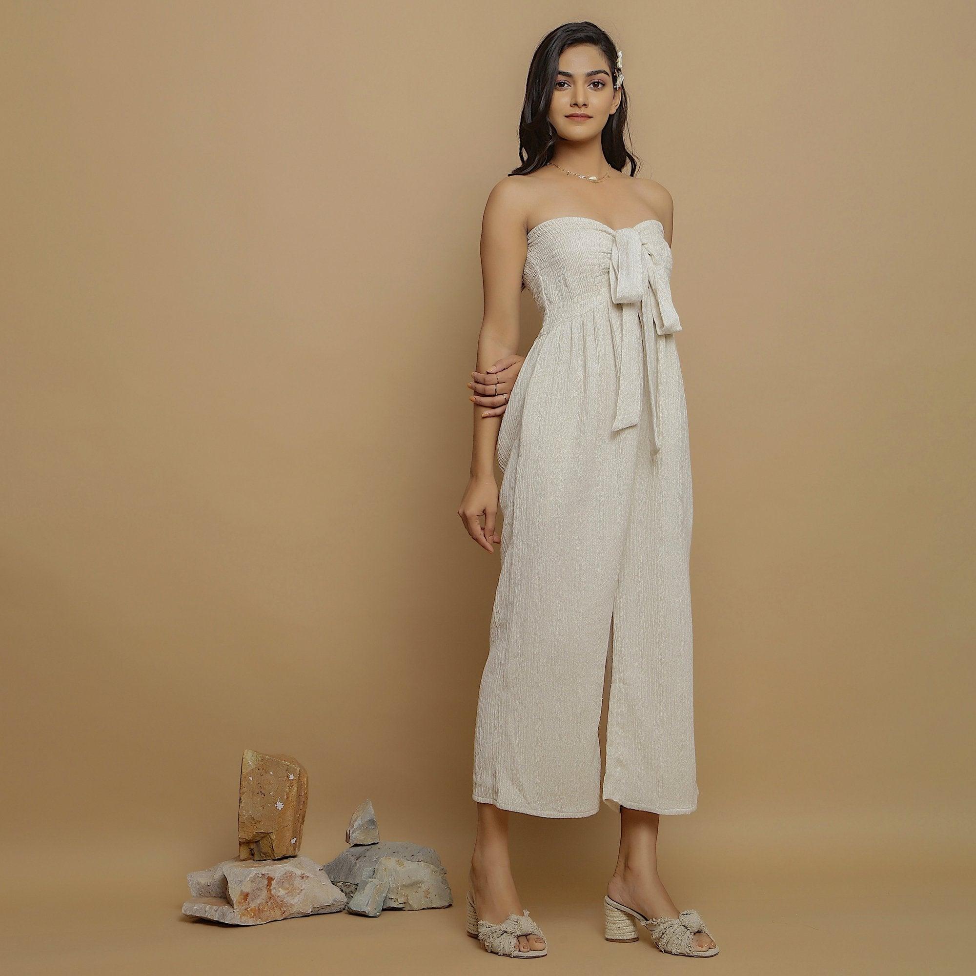 Buy Undyed Cotton Flax Straight Jumpsuit Online at SeamsFriendly