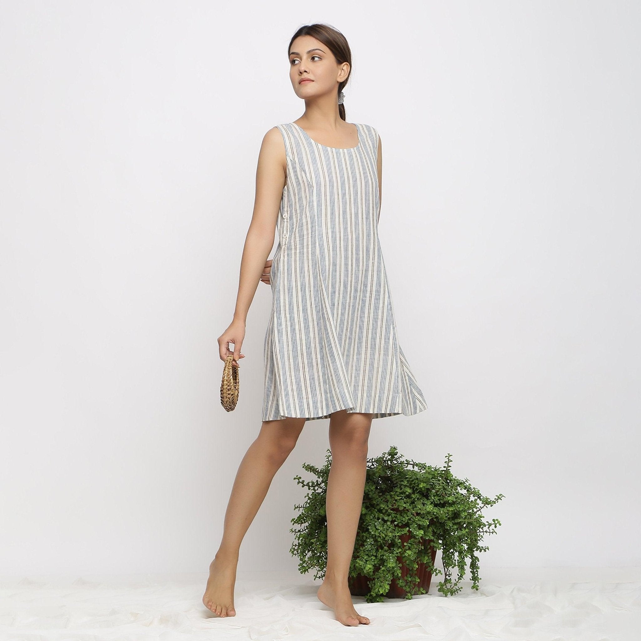 Buy Striped Handspun Princess-line Dress Online at SeamsFriendly
