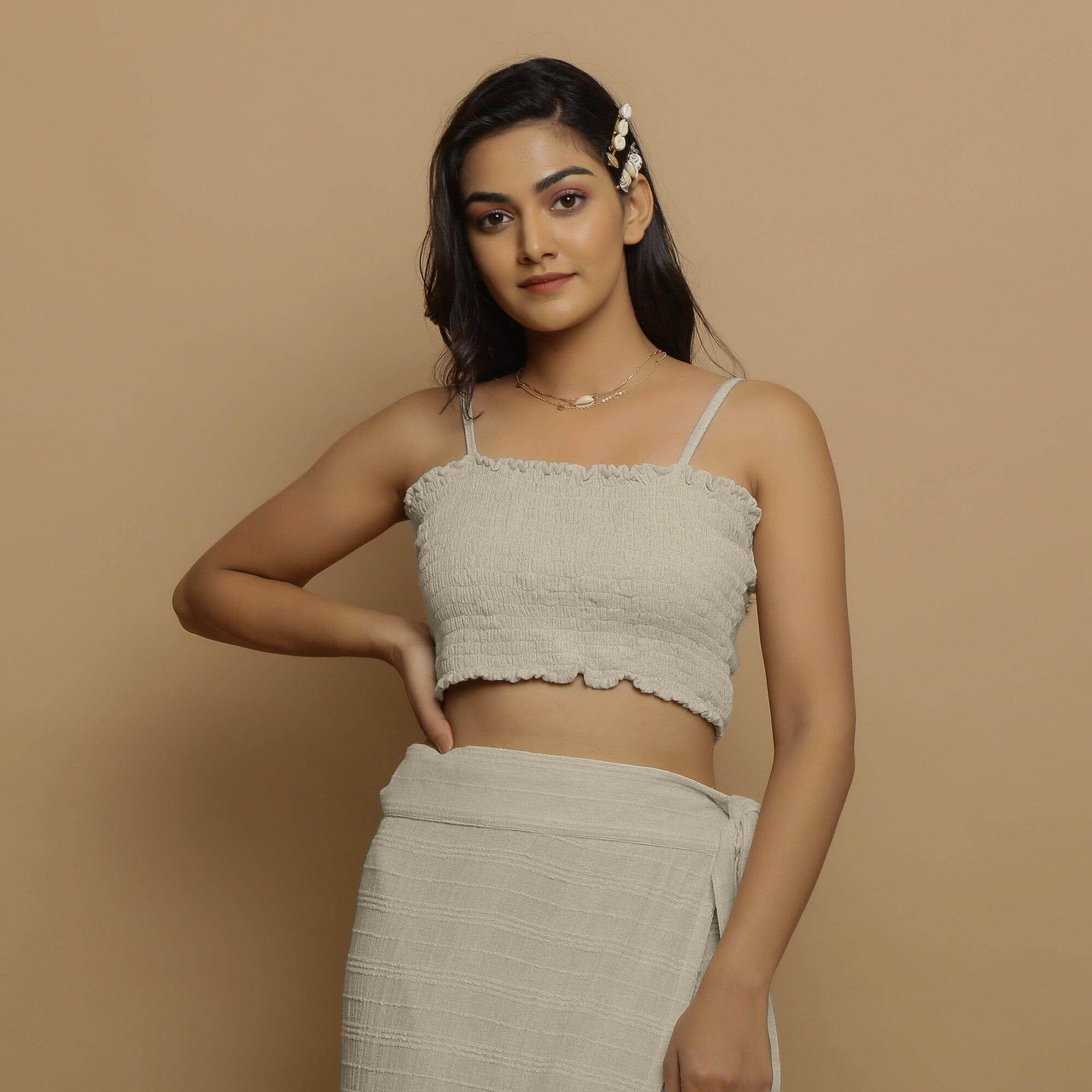Buy Ecru Undyed Crinkled Cotton Flax Tube Top Online at SeamsFriendly