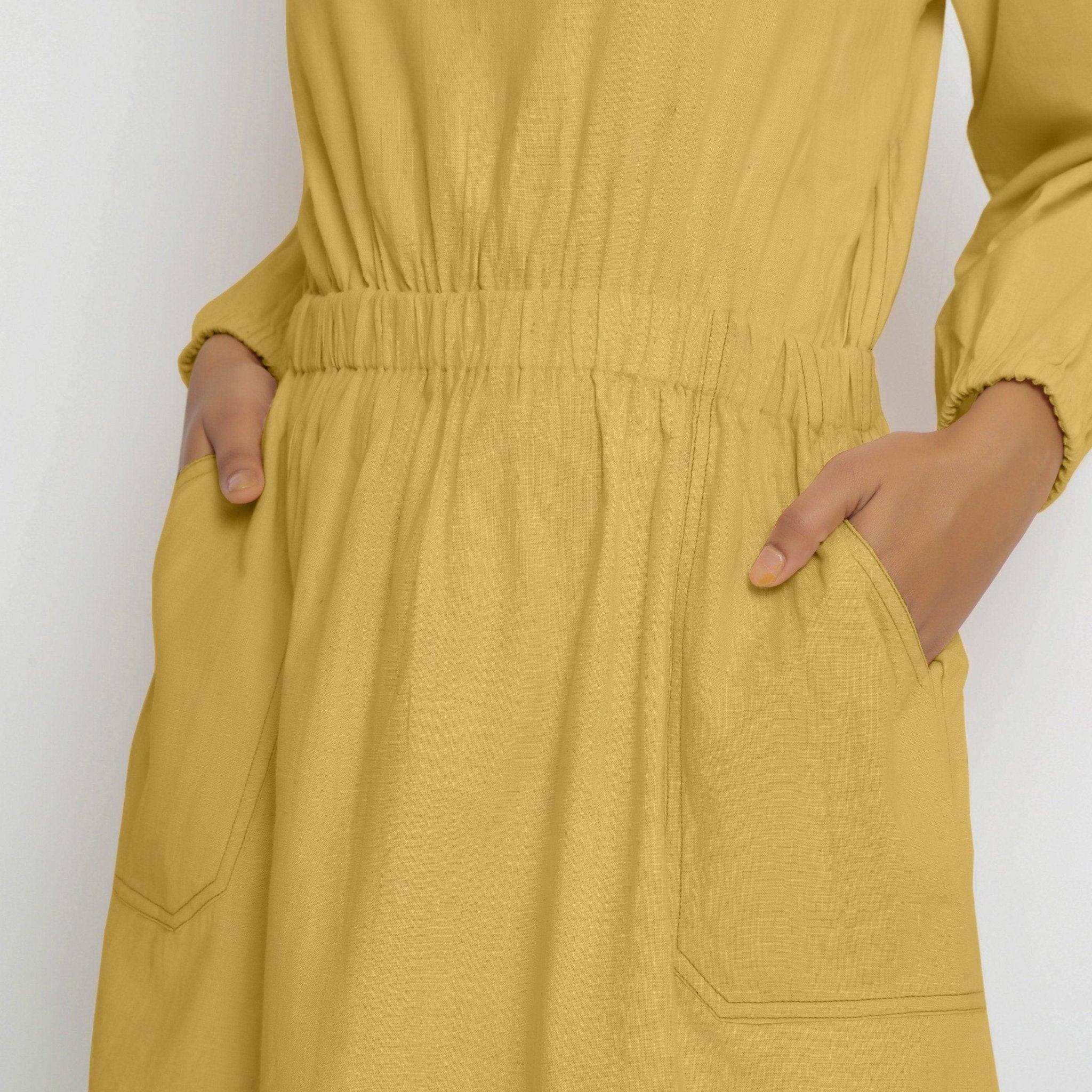 Buy Light Yellow 100% Cotton Knee Length Fit and Flare Dress Online at ...