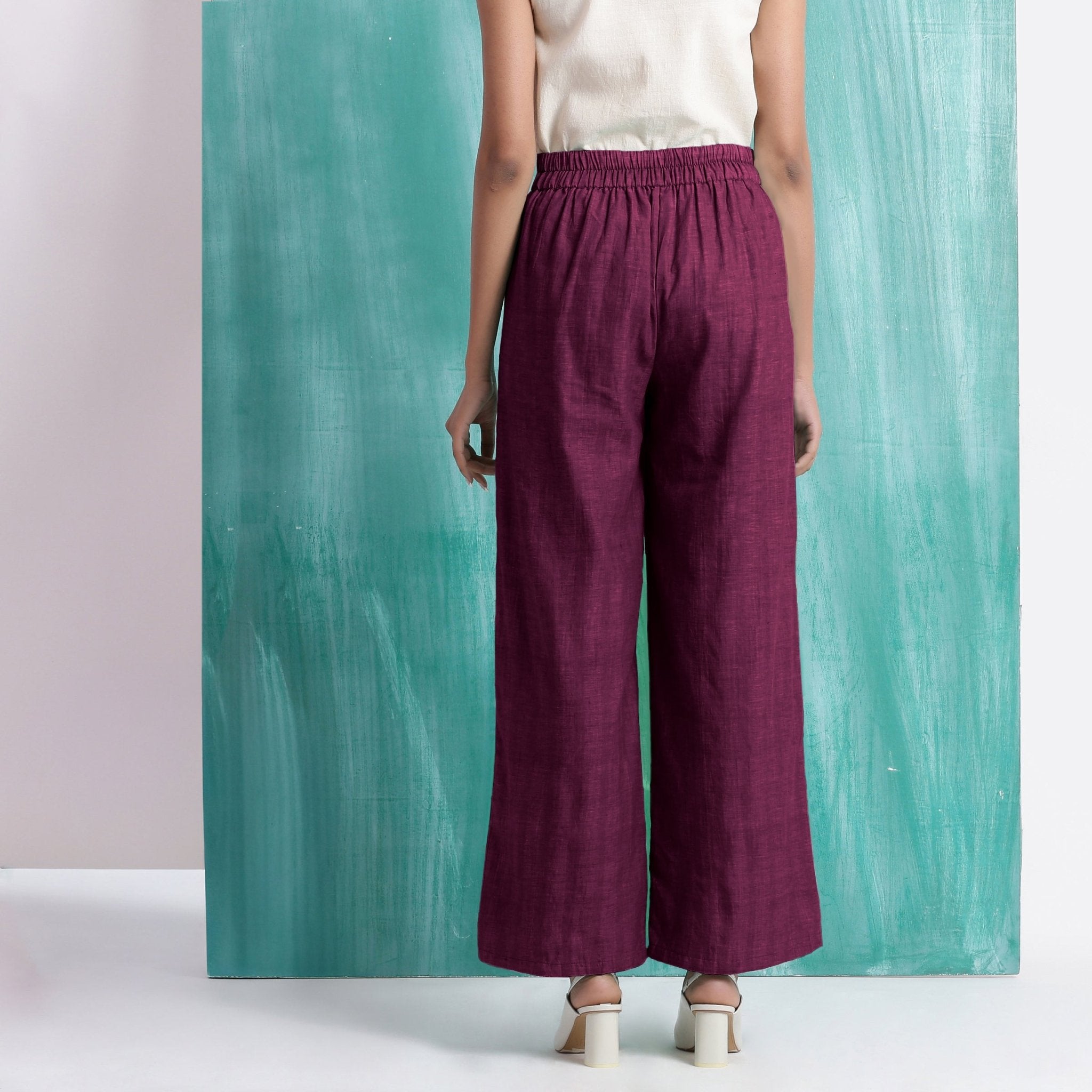 Buy Magenta 100% Cotton Elasticated Mid-Rise Wide Legged Pant Online at ...