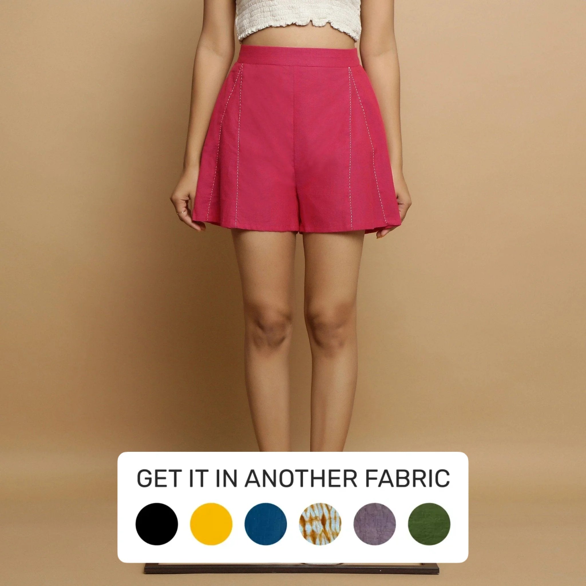 Buy Magenta Mangalgiri Cotton Mid-Rise Shorts Online at SeamsFriendly