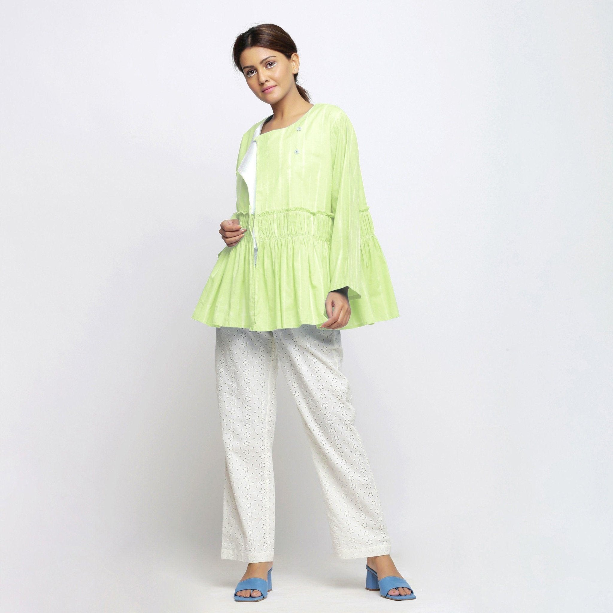 Buy Mint Green Hand Tie-Dye Cotton Anti-Fit Asymmetrical Outerwear ...