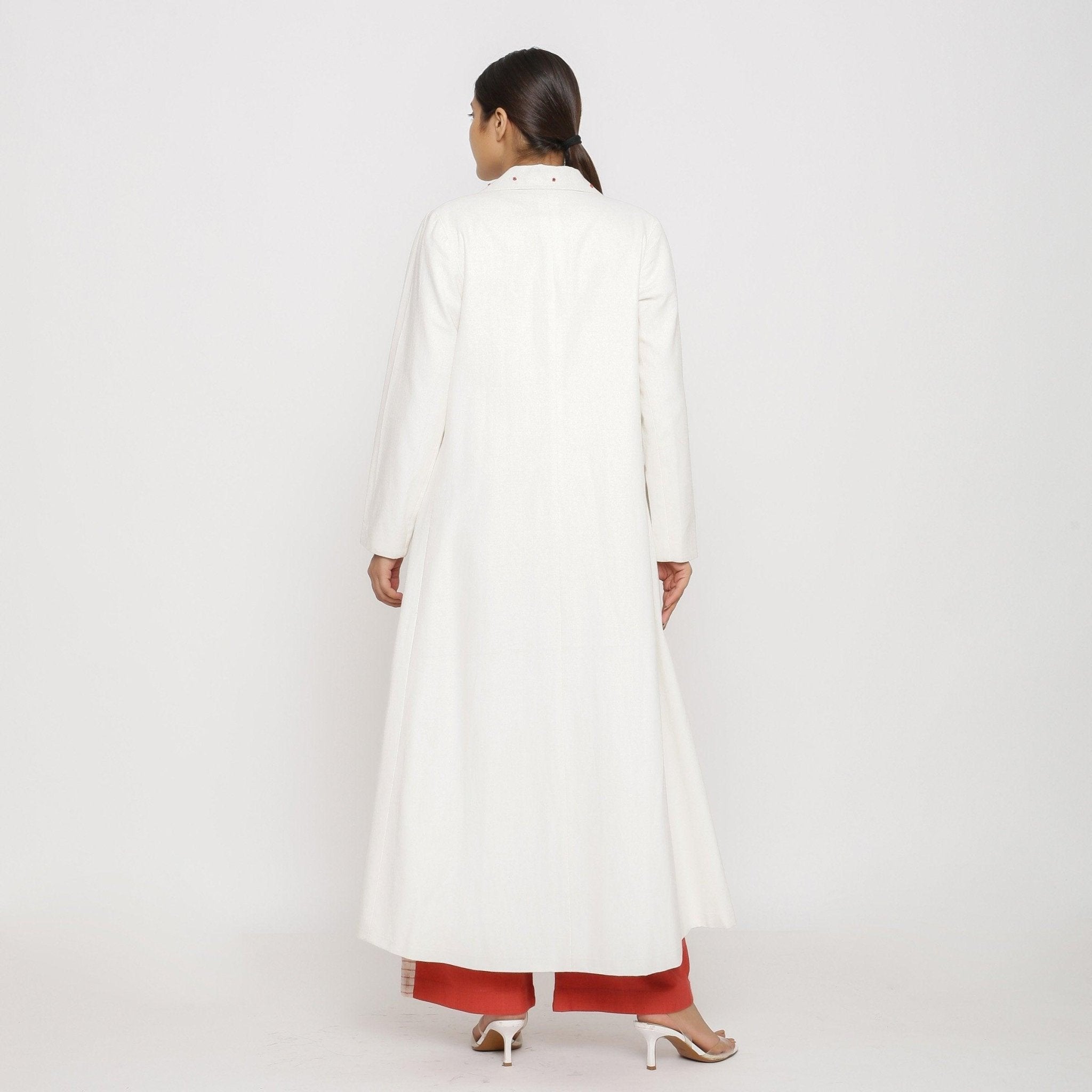 Buy Off-White Hand Beaded Cotton Princess Line Overcoat Online at ...