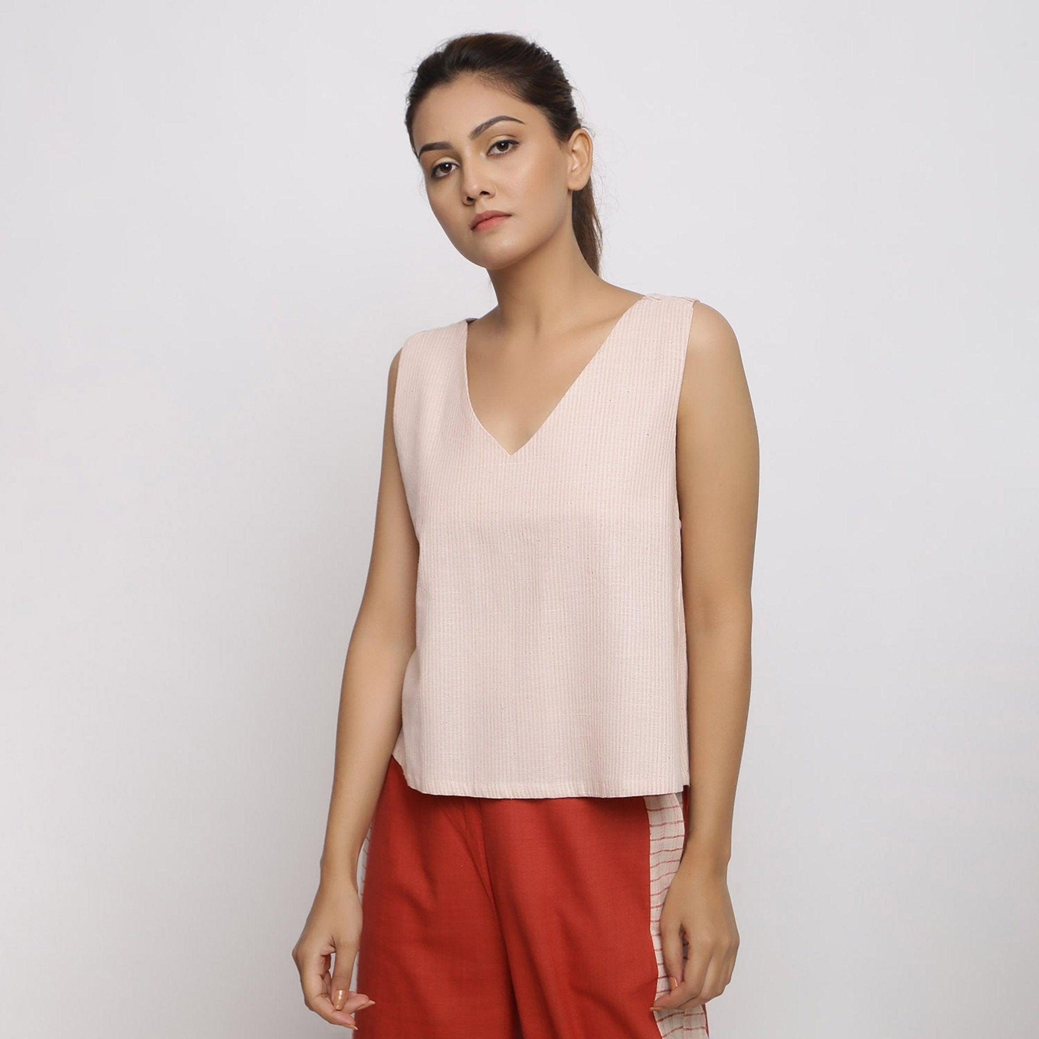 Buy Pink Handspun Cotton Sleeveless Deep Neck Top Online at SeamsFriendly