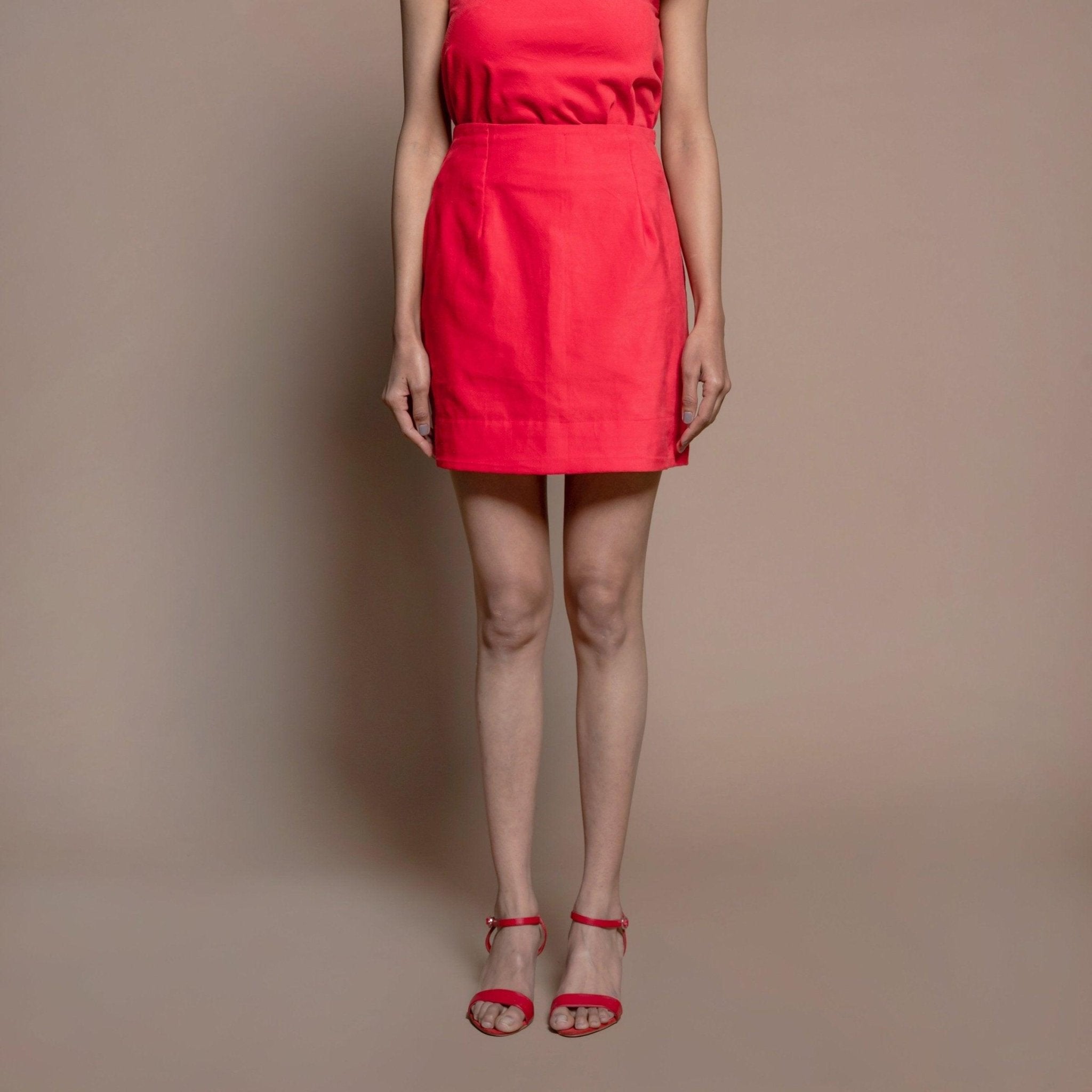 Buy Red 100% Cotton Velvet High-Rise Short Skirt Online at SeamsFriendly