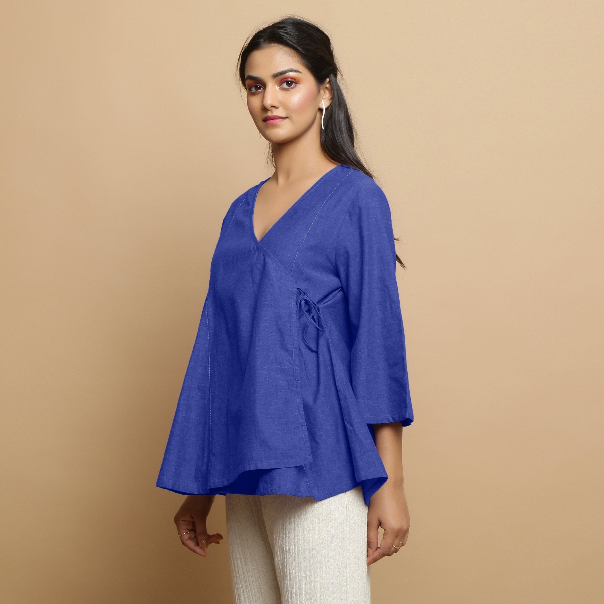 Buy Royal Blue Embroidered Cotton Poplin Asymmetrical Godet Top Online ...