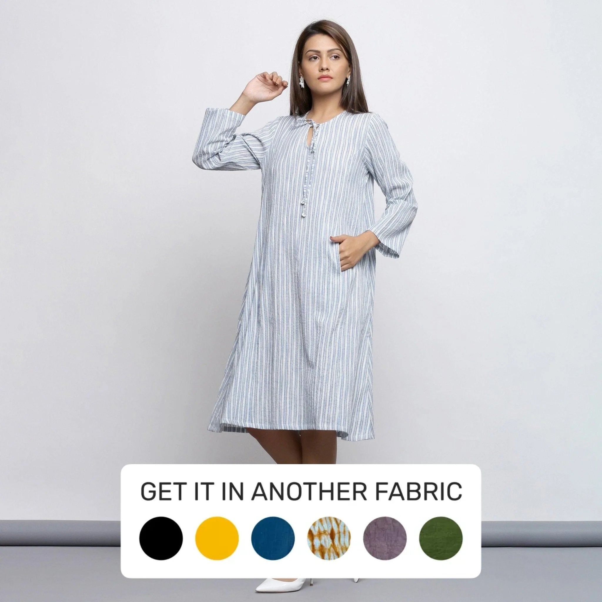 Buy Striped Crinkled Cotton Knee Length Princess Line Dress Online at ...