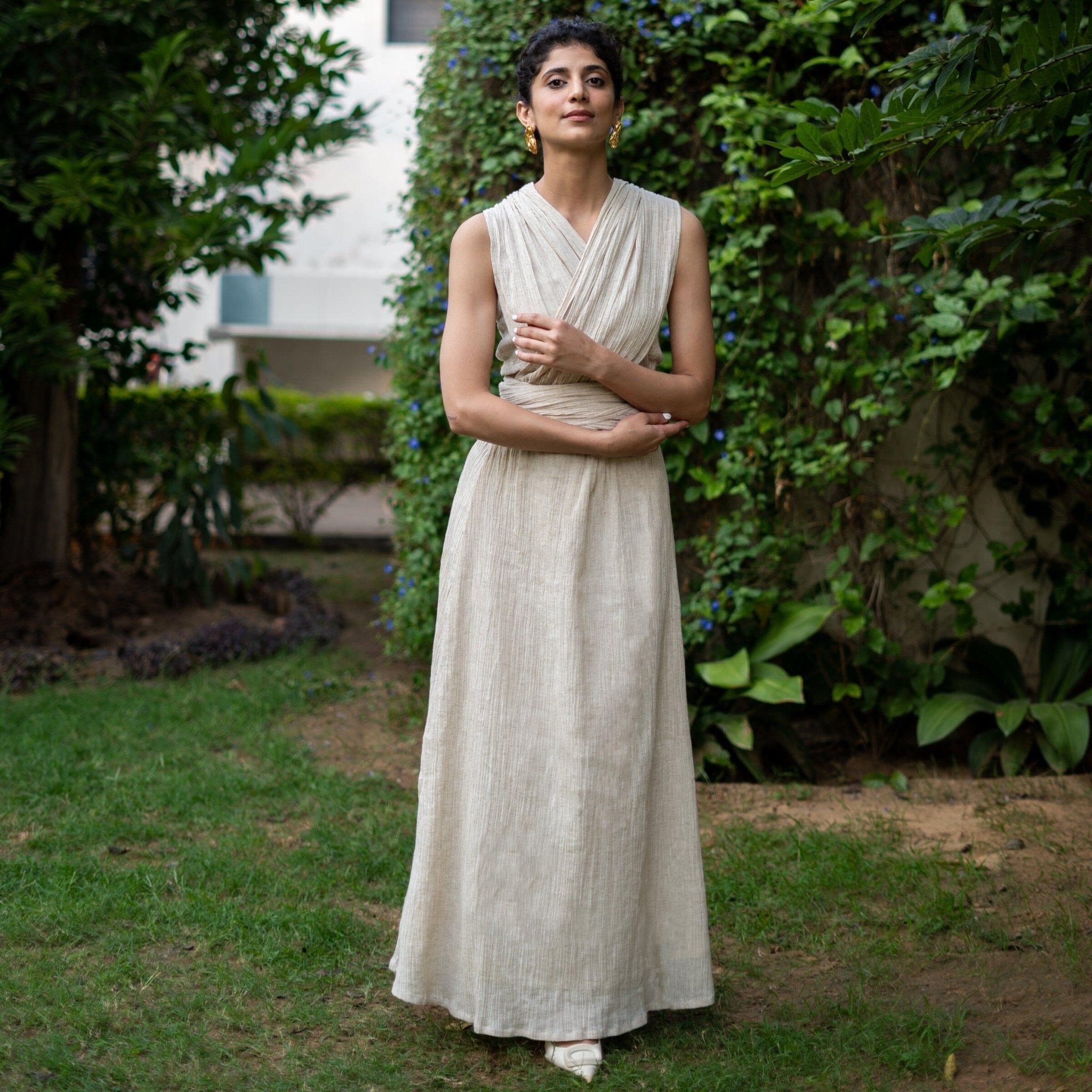 Buy Undyed Crinkled Cotton Flax Boho Infinity Drape Gown with Matching ...