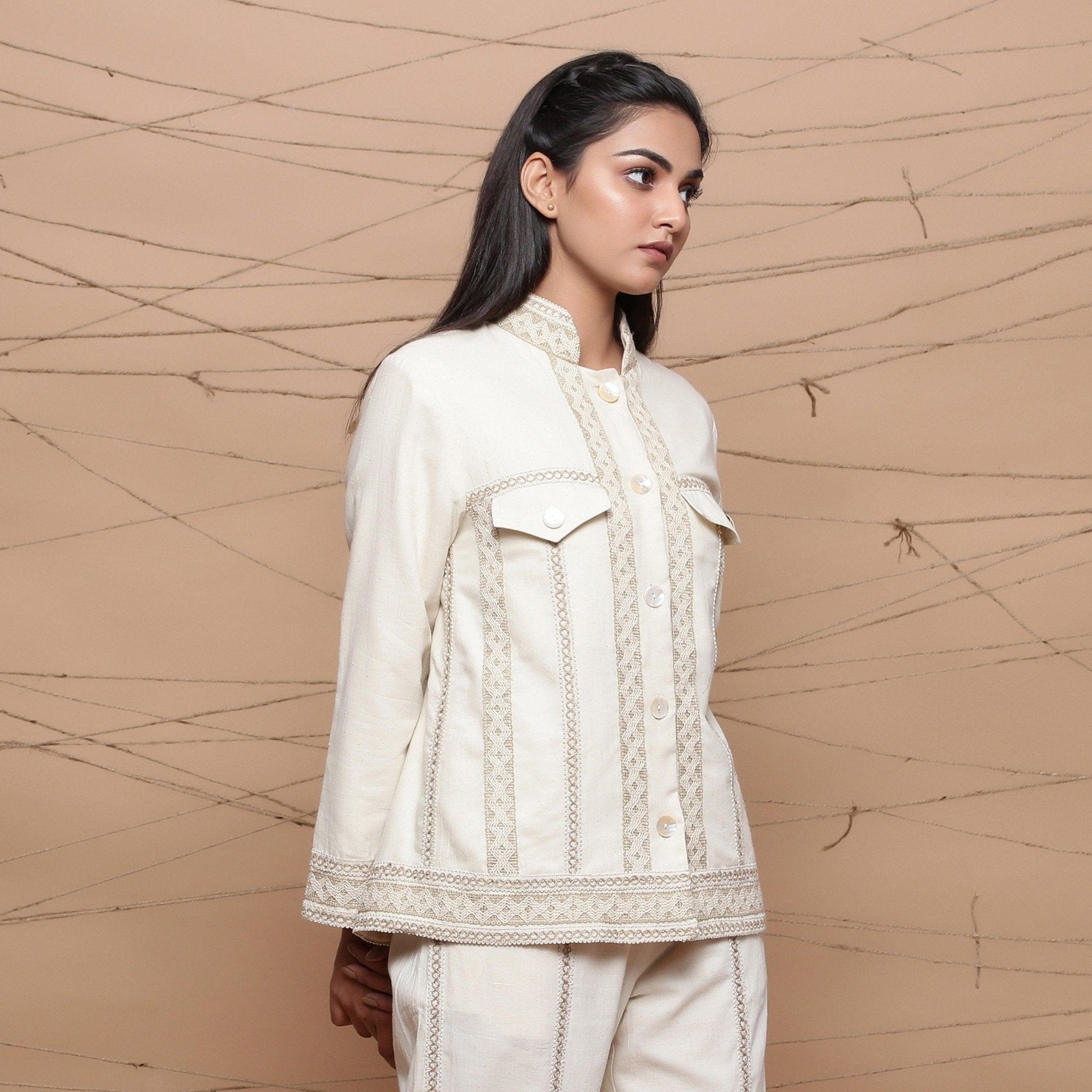 Buy Undyed Ecru Warm Cotton Muslin Short Jacket Online at SeamsFriendly