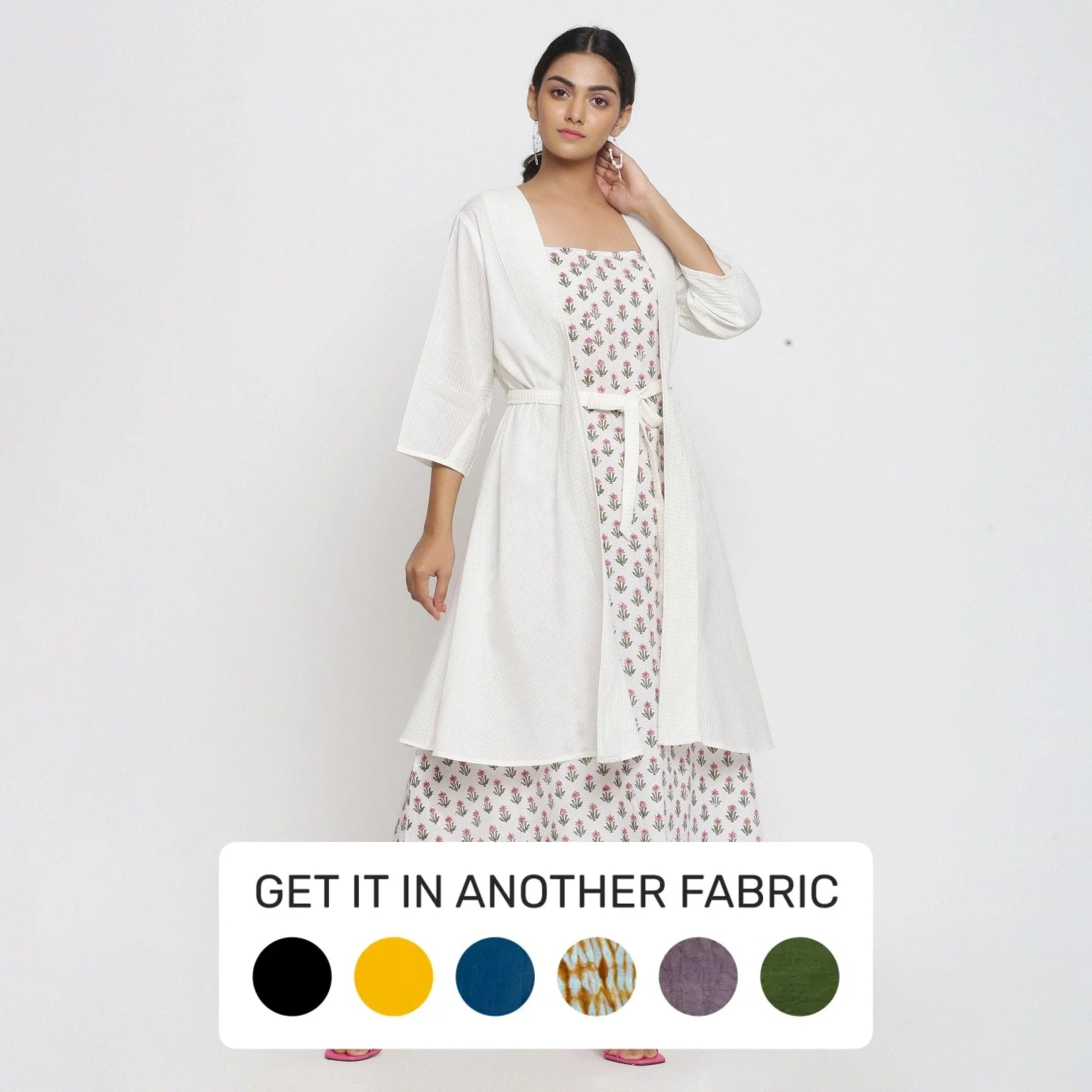 Buy White Striped Front Open Solid Cotton Overlay Online at SeamsFriendly