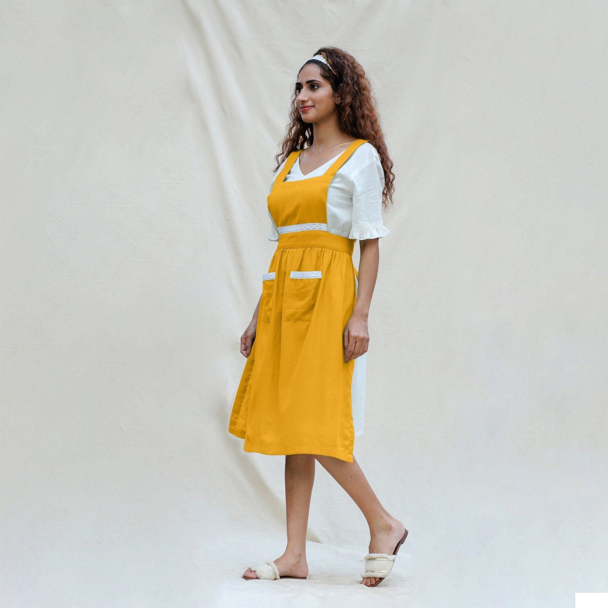 Buy Yellow Cotton Flax Comfort Fit Apron Online at SeamsFriendly